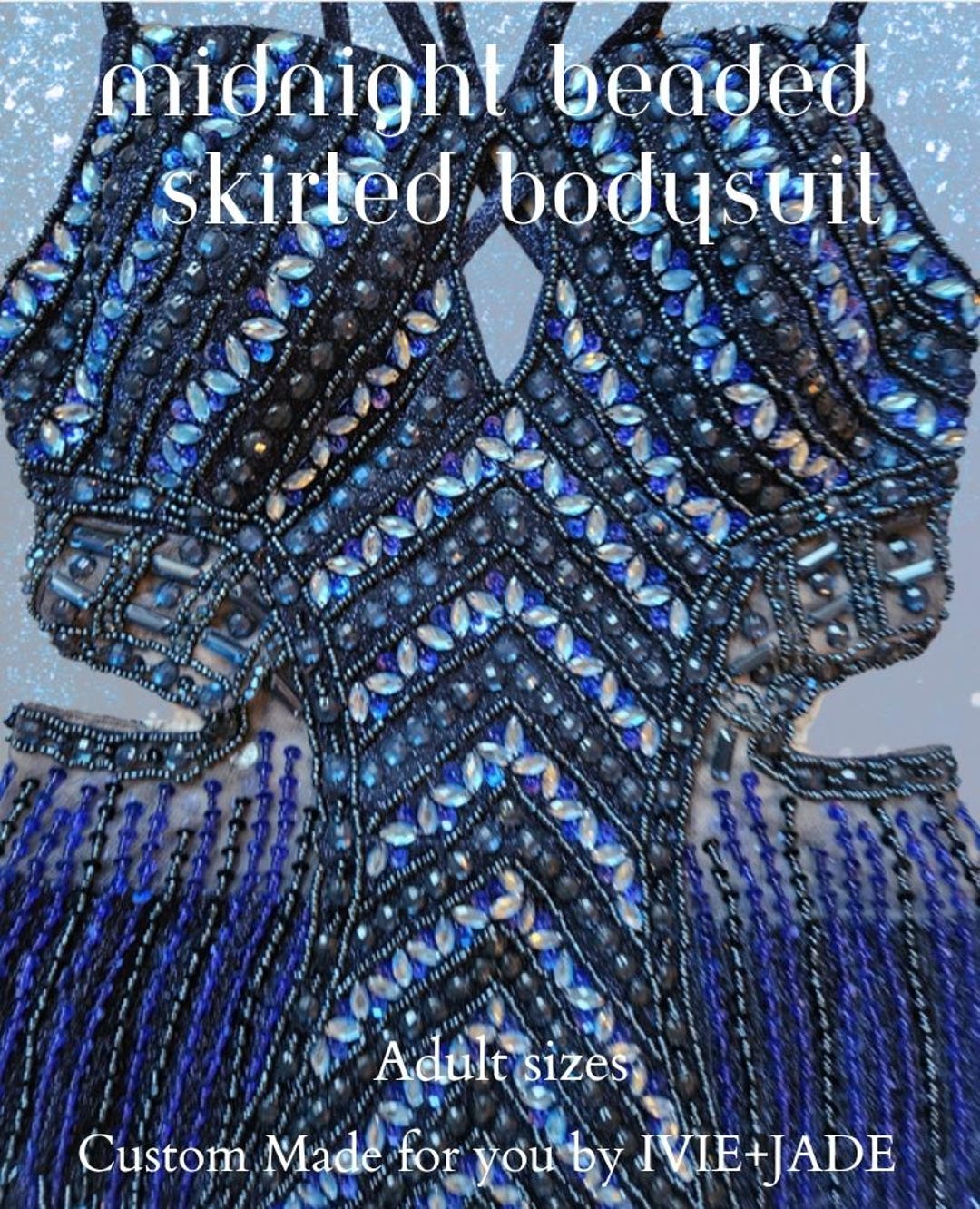 Bejeweled Midnight Beaded Bodysuit | Hand-embellished Blue Rhinestone ...