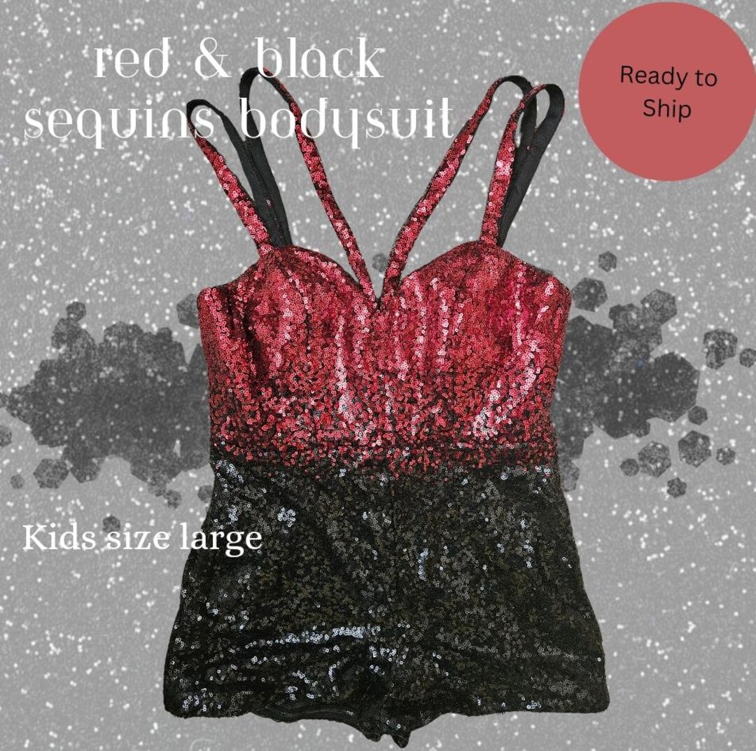 Ready to Ship Girls Red and Black Sequin Bodysuit Romper | Unique ...