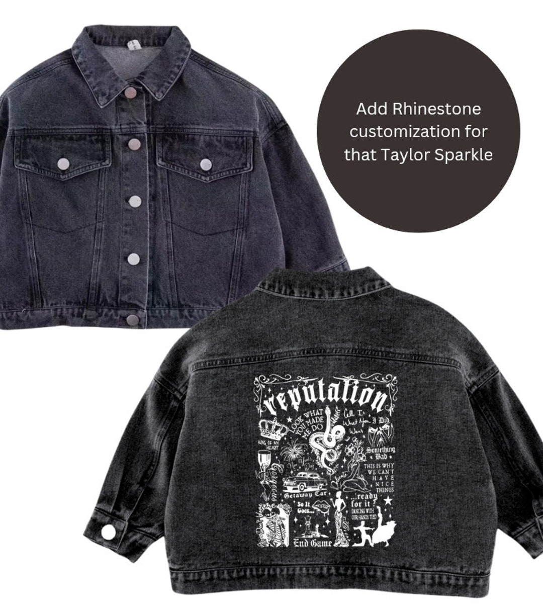 Kids Reputation Era Black Denim Jacket Customized Rhinestone Taylor ...