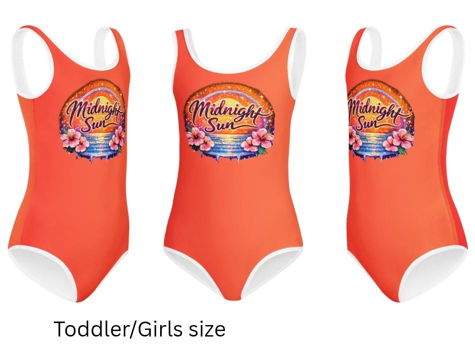 Tropical Orange Y2K Girls One-piece Swimsuit – Sparkle Sunset Graphic ...