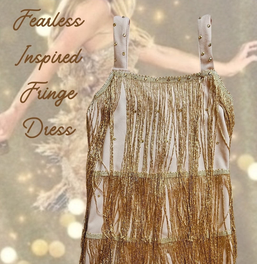 Girls Fearless Era Inspired Gold Shimmer Dress Golden Rhinestone Dress ...