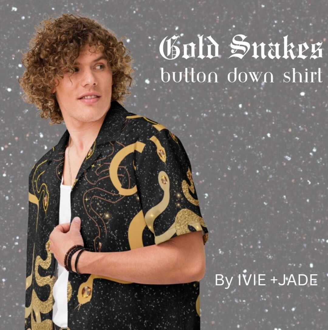 Taylor Inspired Gold Snakes Button Down Shirt | Men's Eras Tour Shirt | Men's Gold Snake ...