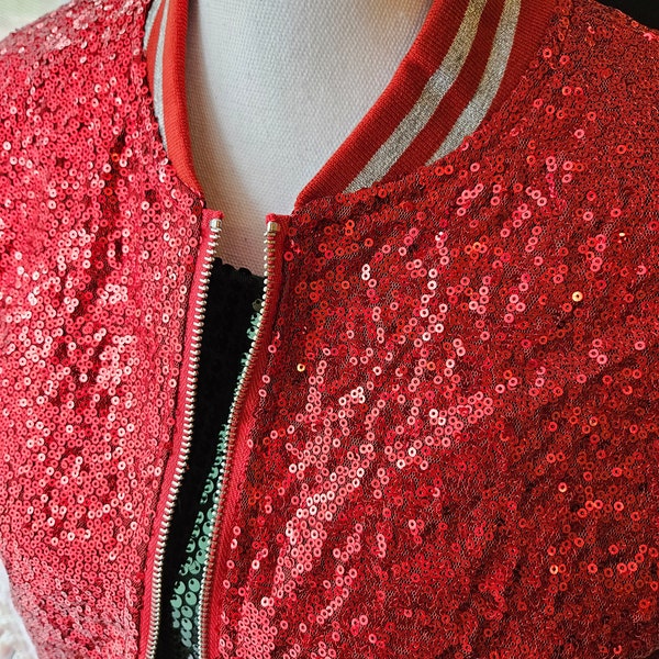 Red Sequined Bomber Jacket - Etsy