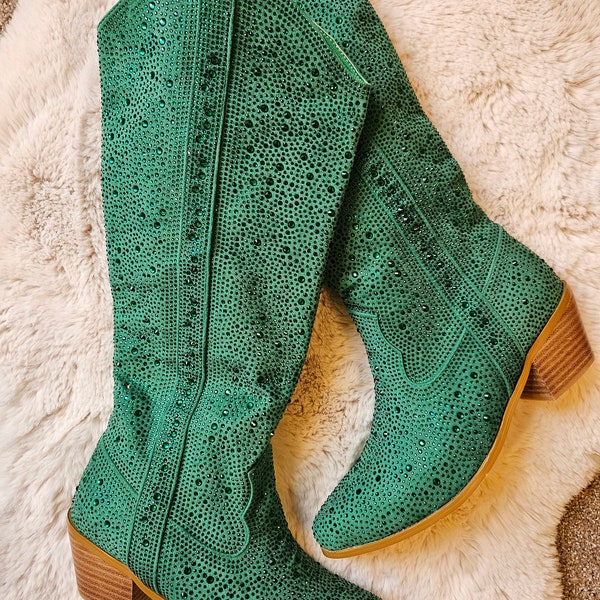 Green Rhinestone Cowboy Boots - Etsy
