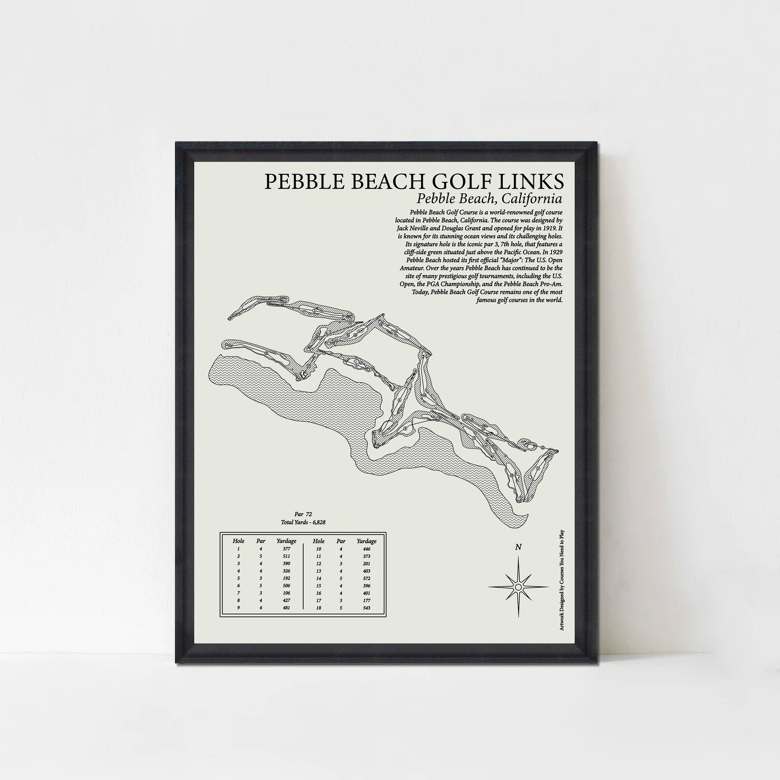 Pebble Beach Golf Course Print, Pebble Beach Map, Golf Course Print ...
