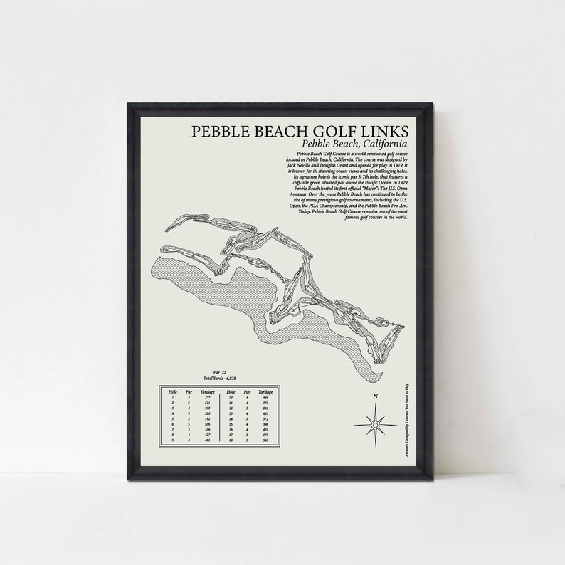 Pebble Beach Golf Course Print, Pebble Beach Map, Golf Course Print ...