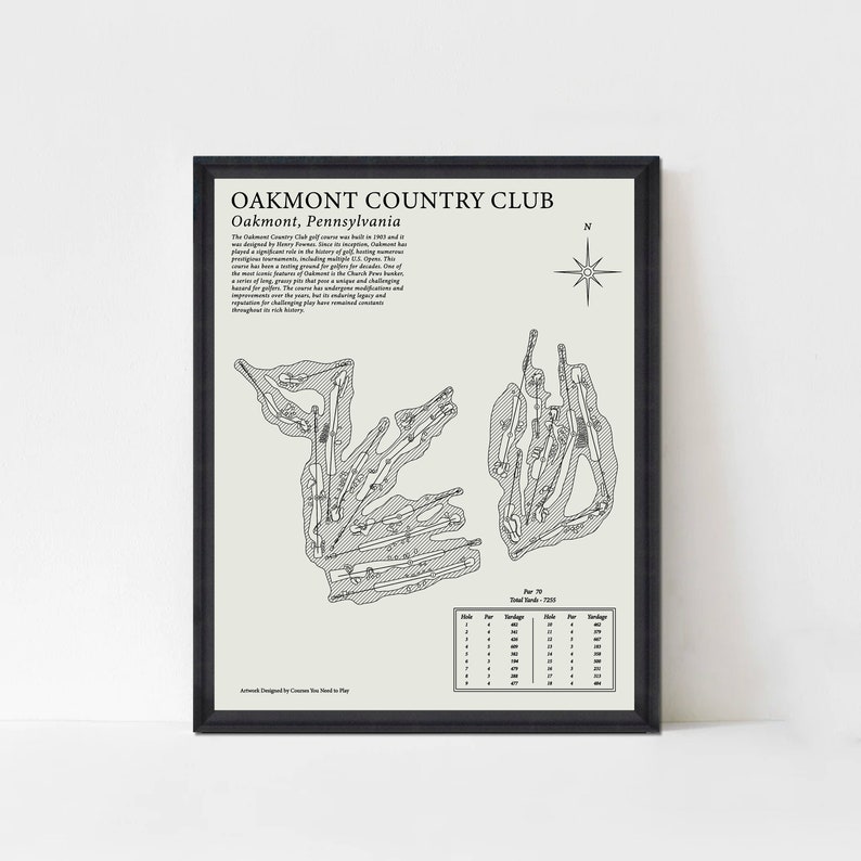 Oakmont Country Club Golf Course Print, Oakmont Country Club Map, Golf ...