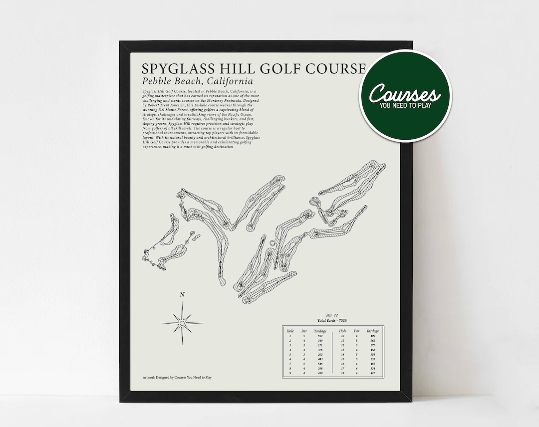 Spyglass Hill Golf Course Print, Spyglass Hill Map, Golf Course Print ...