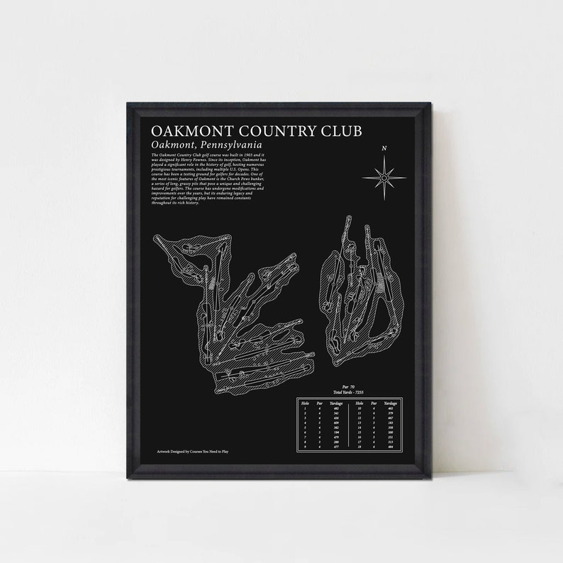 Oakmont Country Club Golf Course Print, Oakmont Country Club Map, Golf ...
