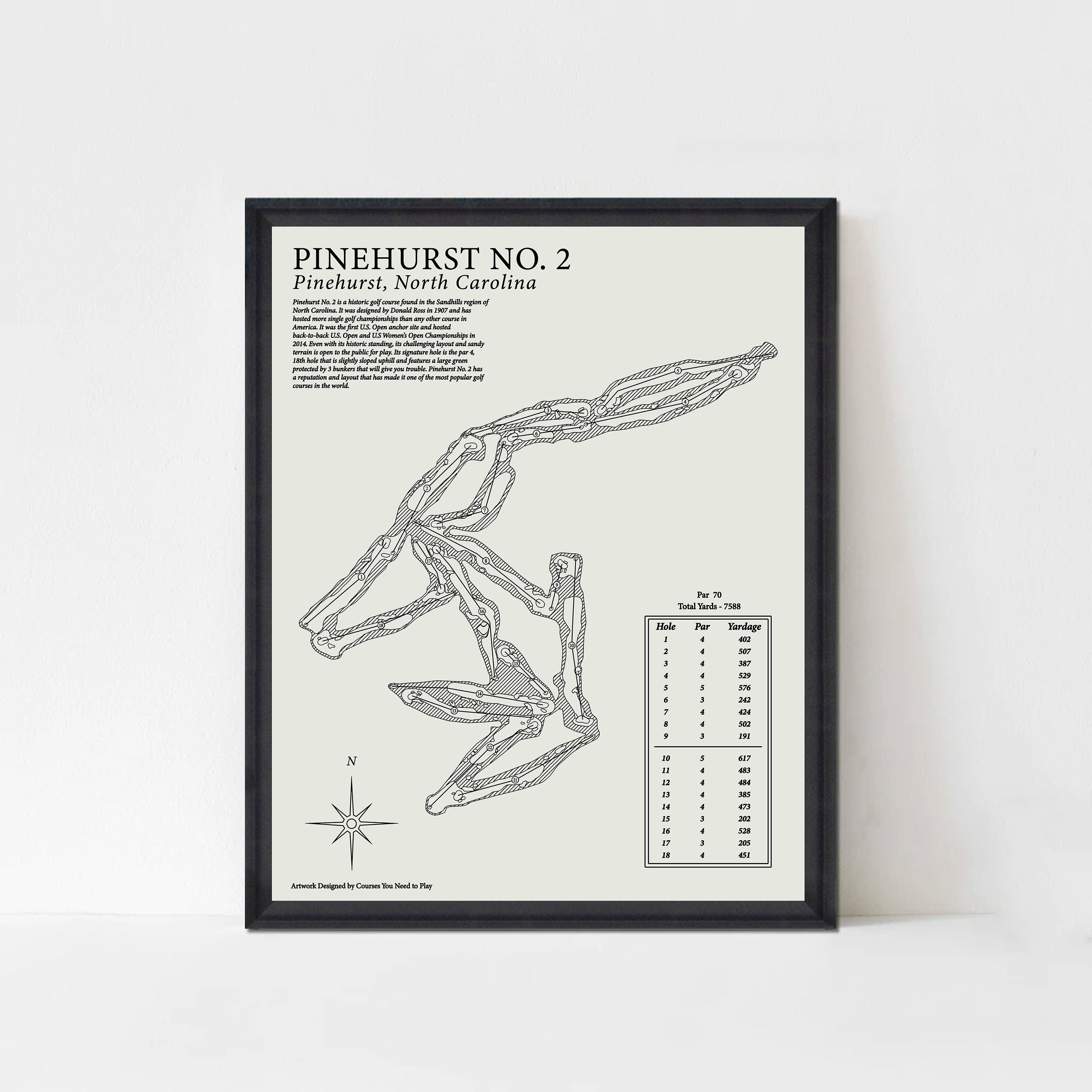 Pinehurst No.2 Golf Course Print, Pinehurst Golf Map, Golf Course Print ...