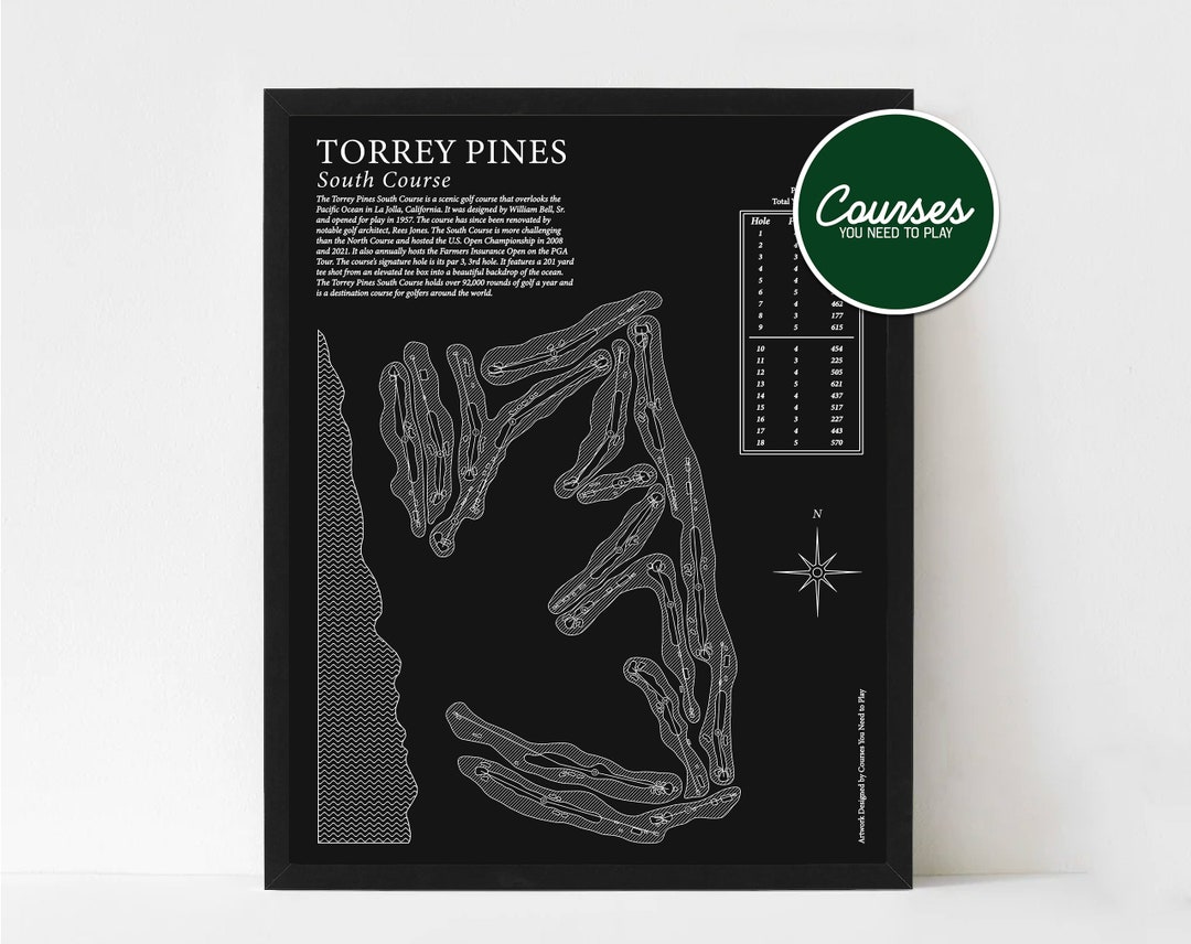 Torrey Pines Golf Course Print, Torrey Pines Golf Map, Golf Print, Golf ...
