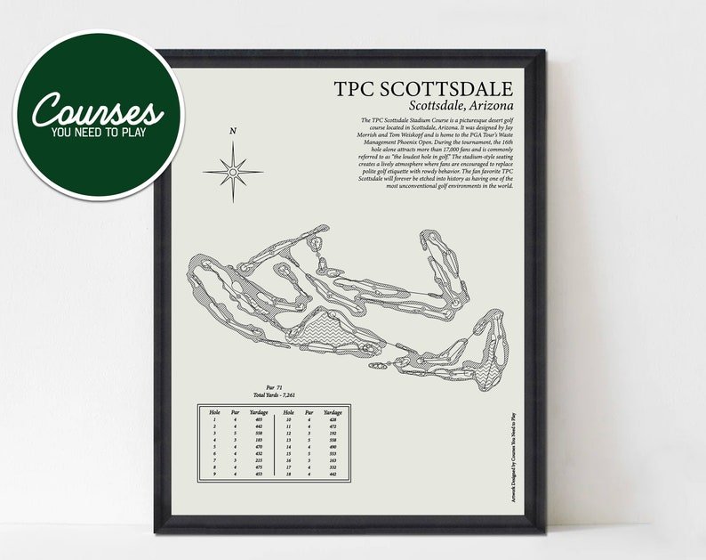TPC Scottsdale Golf Course Print, TPC Scottsdale Map, Golf Course Print ...