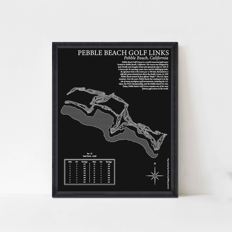 Pebble Beach Golf Course Print, Pebble Beach Map, Golf Course Print ...