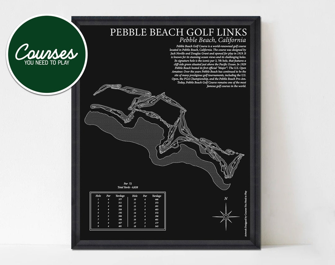 Pebble Beach Golf Course Print, Pebble Beach Map, Golf Course Print ...