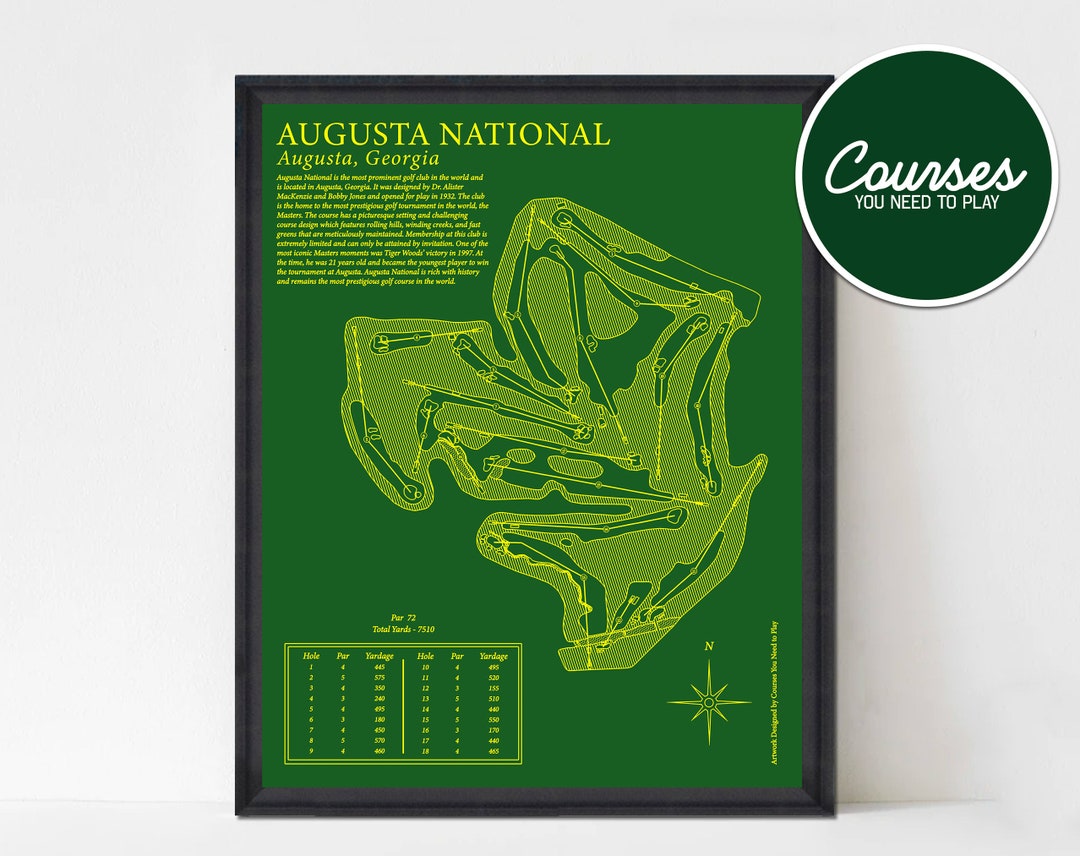 Augusta National Golf Course Print, Augusta National Map, Golf Course ...