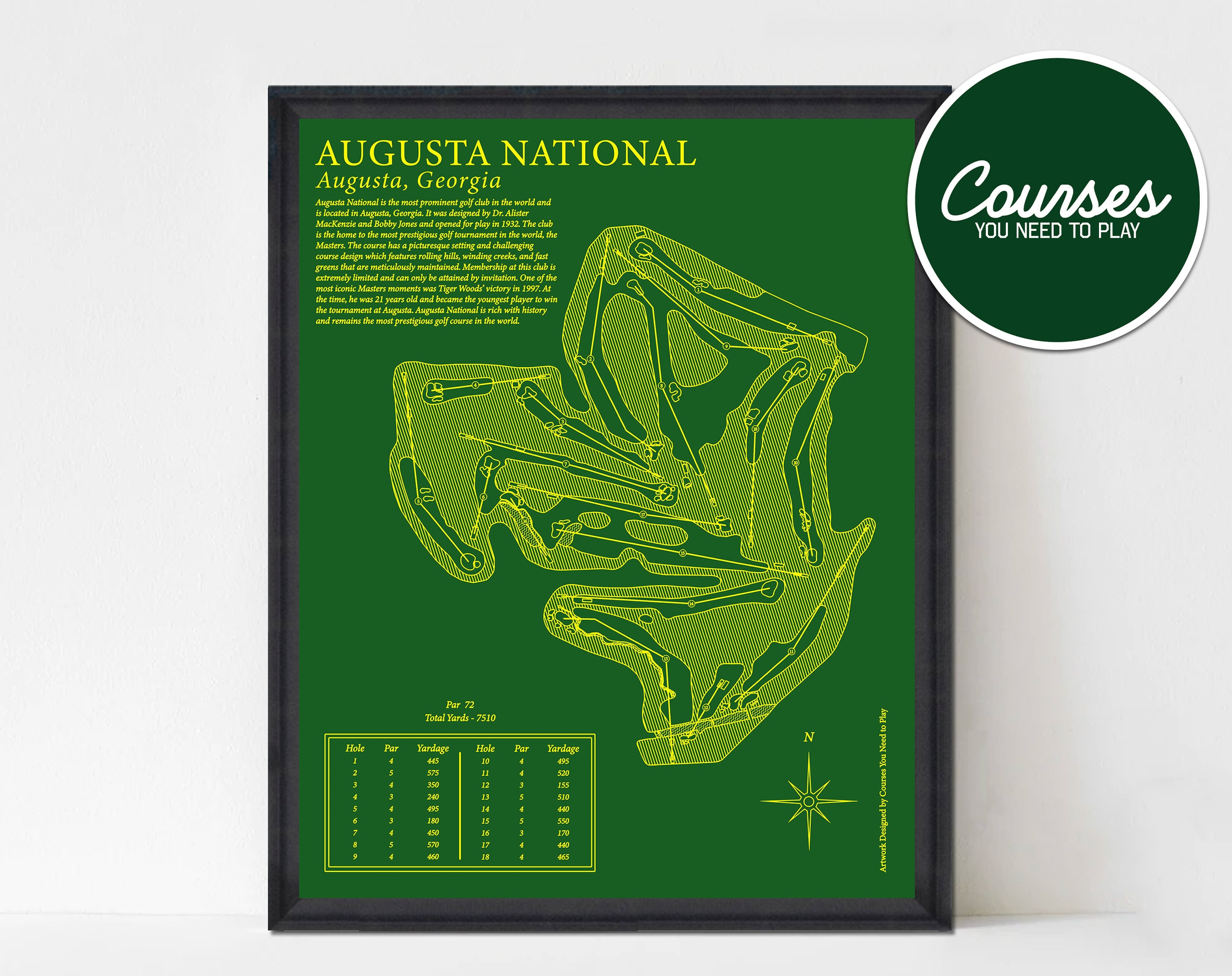 Augusta National Golf Course Print, Augusta National Map, Golf Course ...
