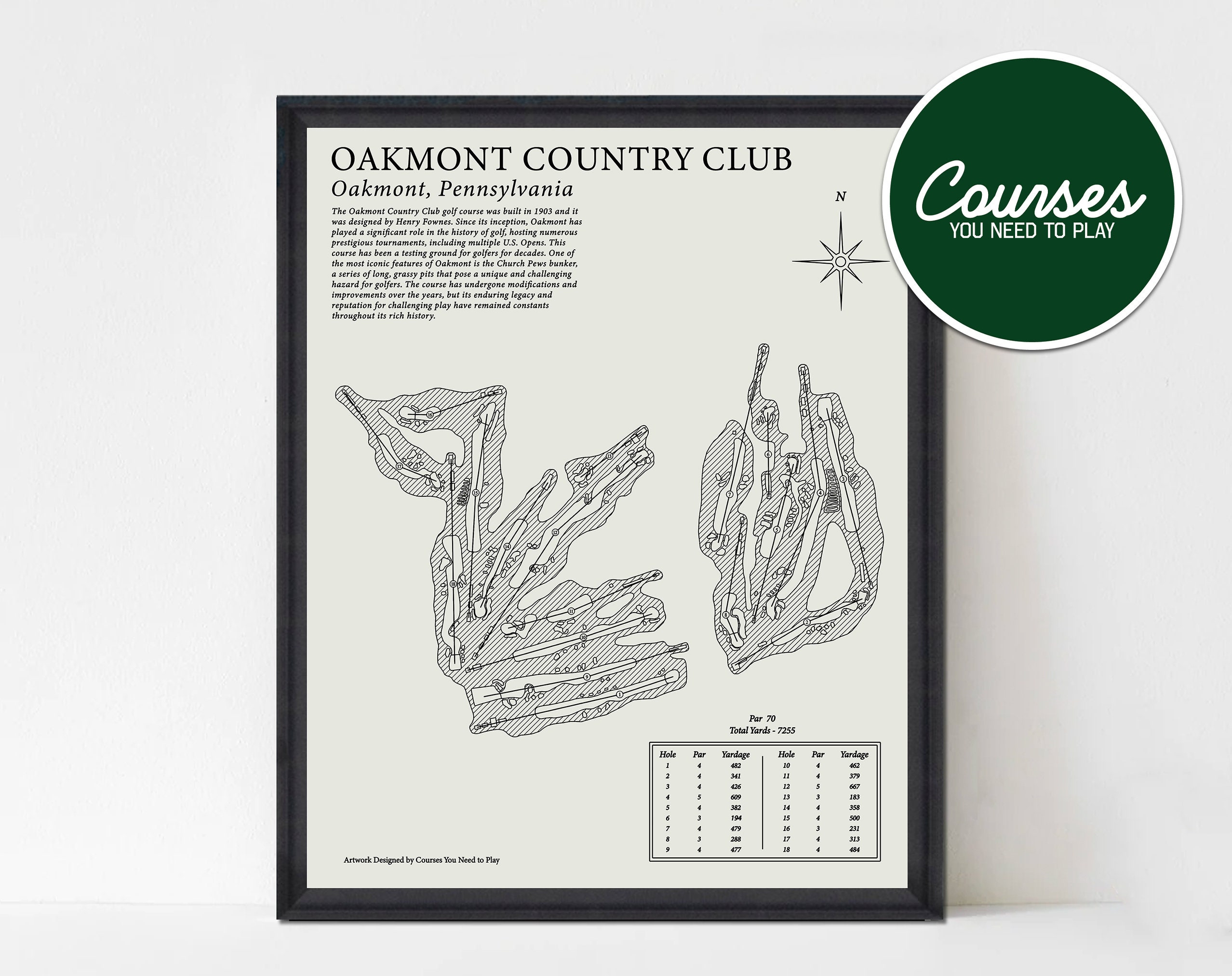 Oakmont Country Club Golf Course Print, Oakmont Country Club Map, Golf ...