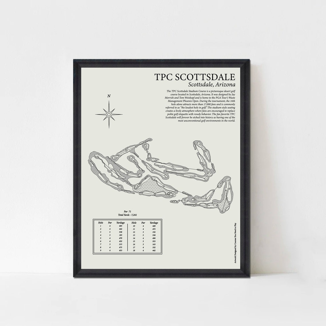 TPC Scottsdale Golf Course Print, TPC Scottsdale Map, Golf Course Print ...