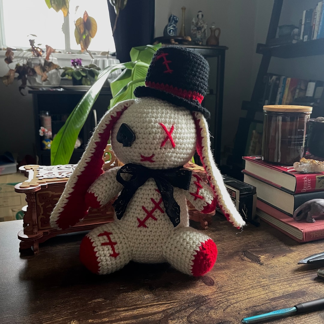 Customizable Crochet White Rabbit Plush Creepy Goth Handmade - Etsy