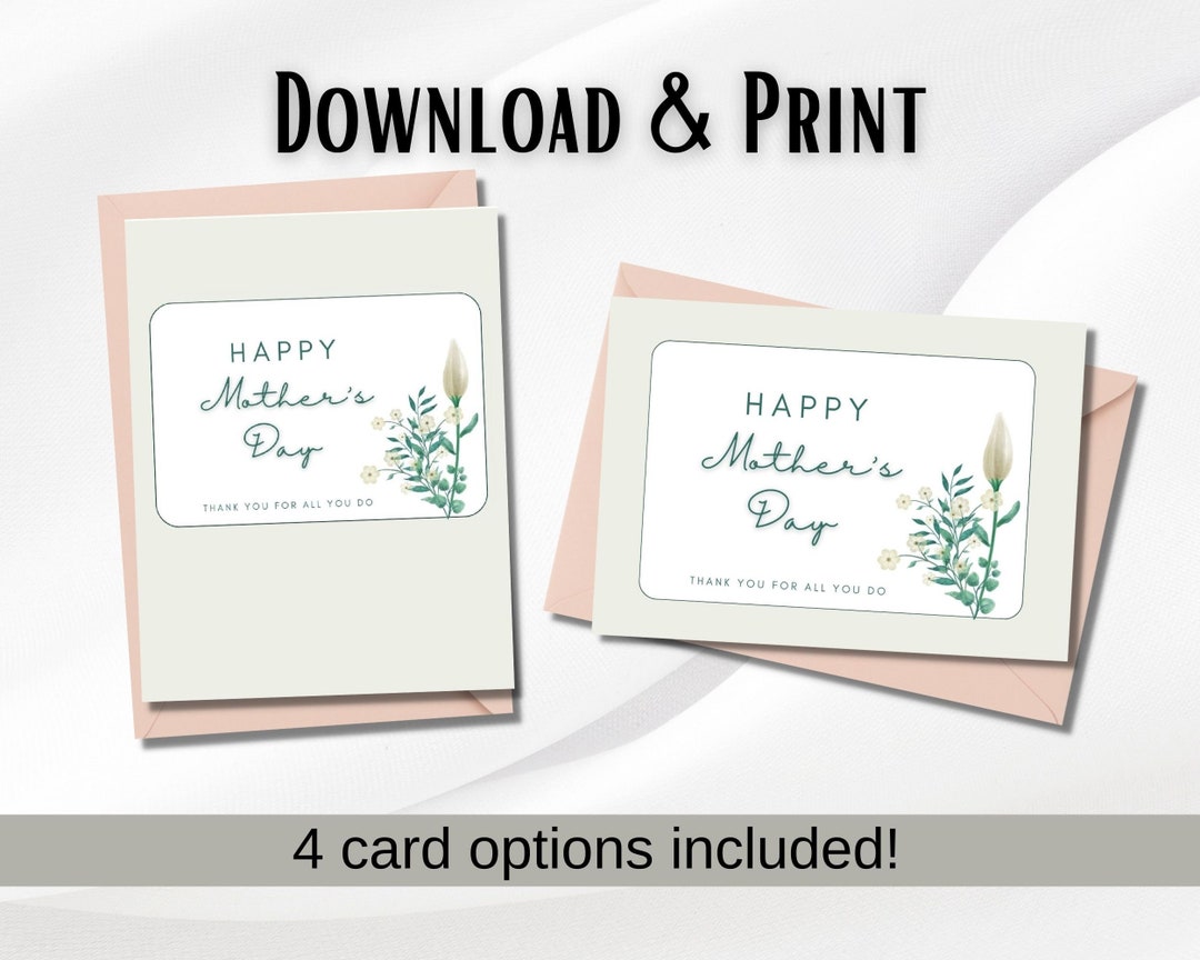 Printable Happy Mother's Day Card Mothers Day Thank You Mom Instant ...