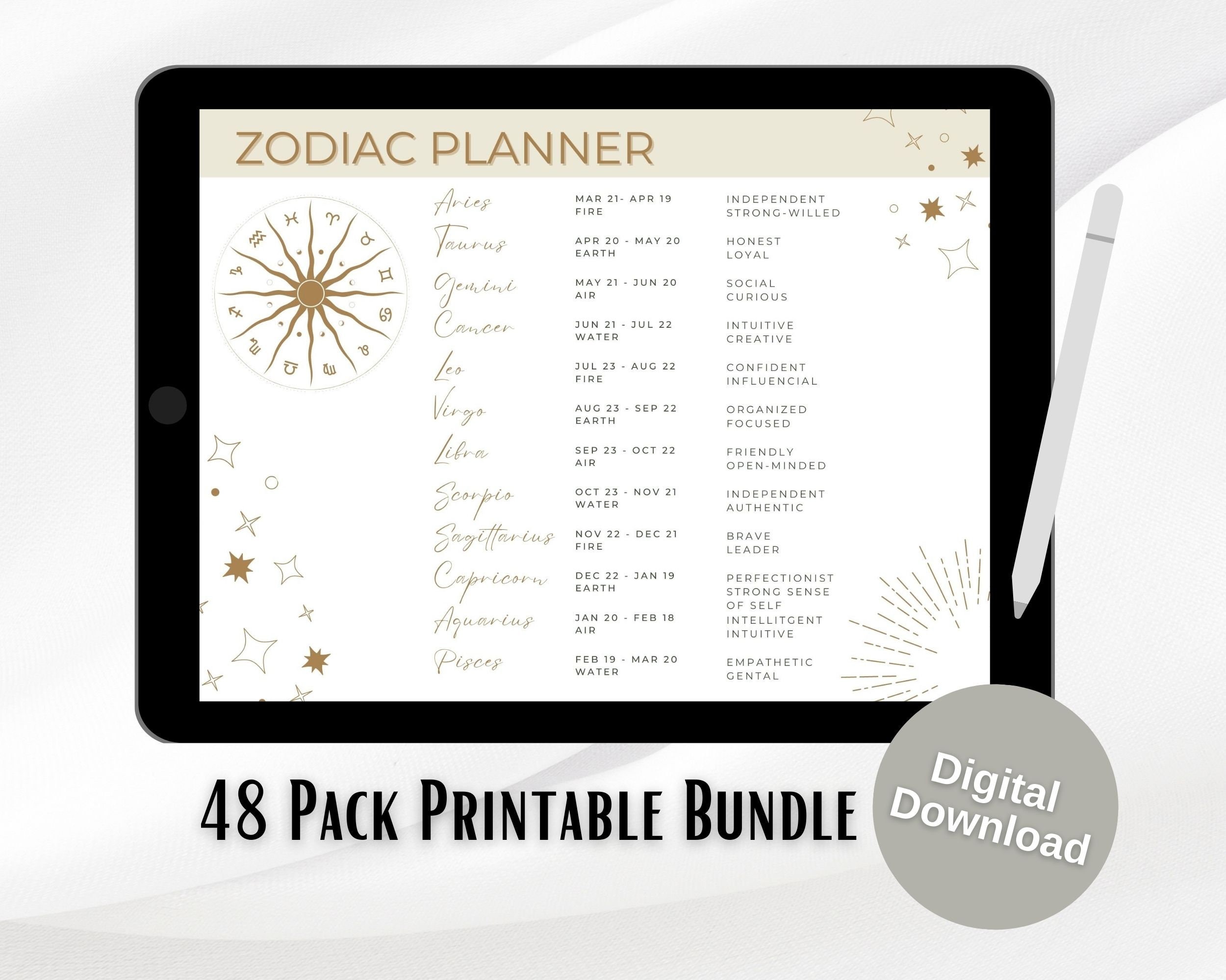 Printable Zodiac Planner Landscape Planner Horoscope Unique Gift for ...