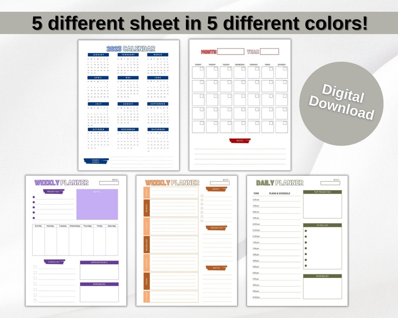 Multi Color Planner With Yearly Calendar, Undated Monthly Calendar ...