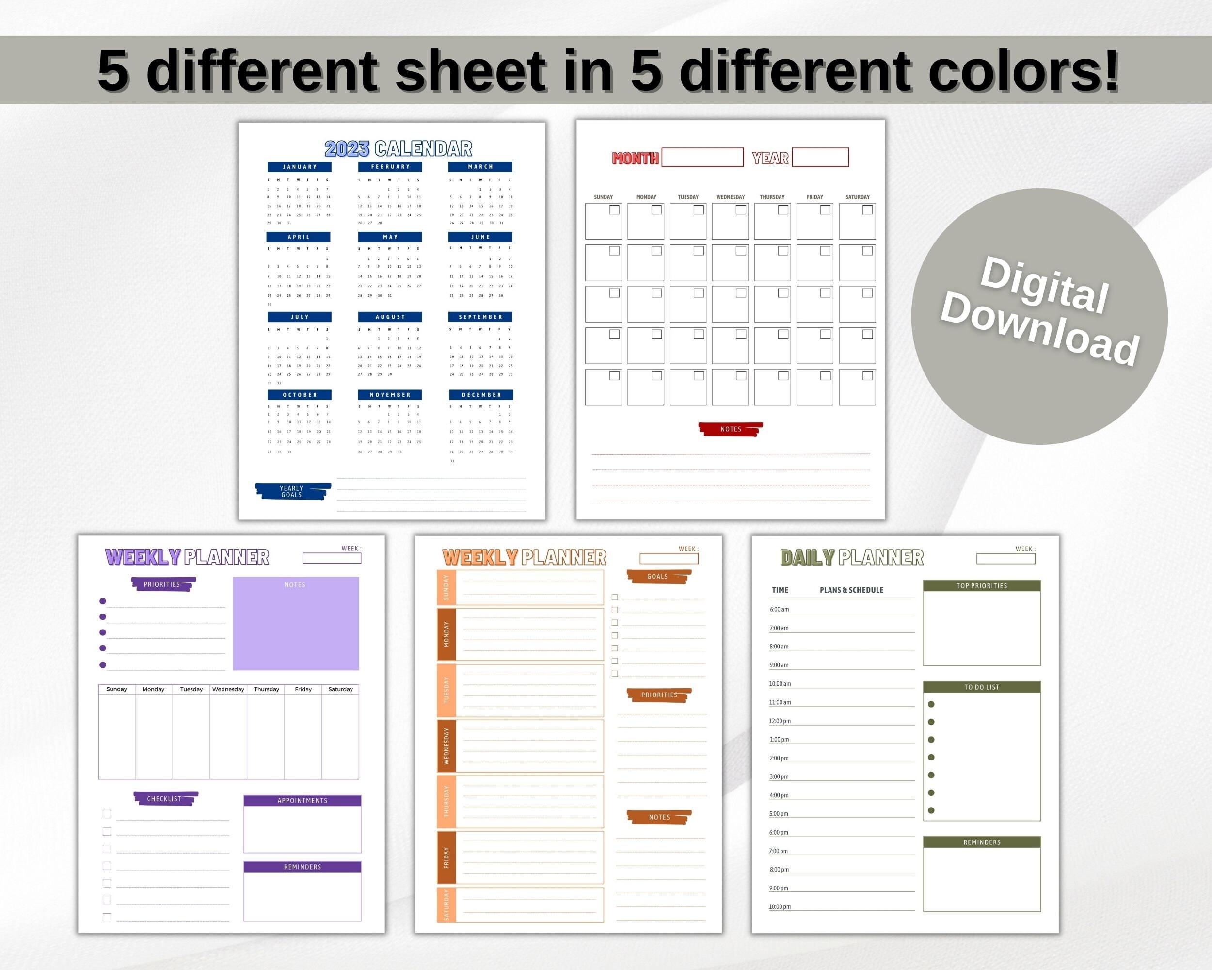 Multi Color Planner With Yearly Calendar, Undated Monthly Calendar ...