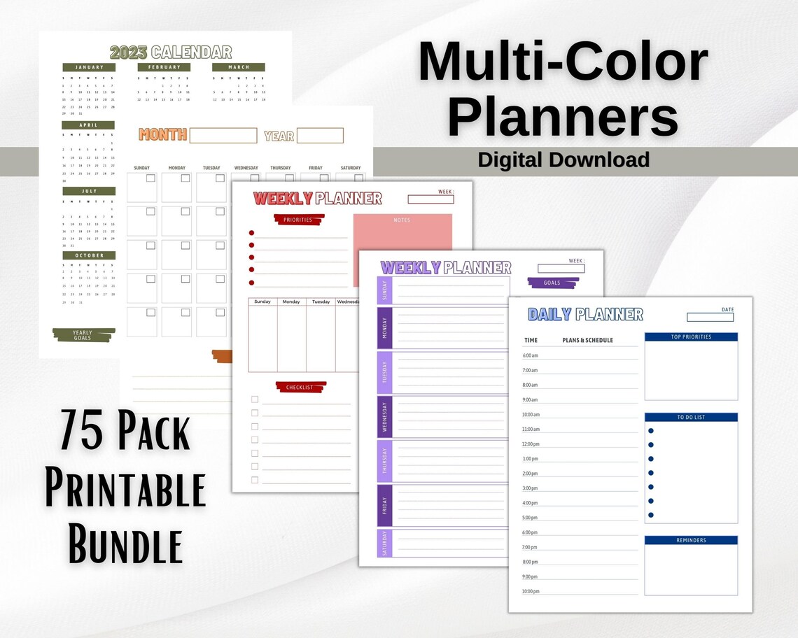 Multi Color Planner With Yearly Calendar, Undated Monthly Calendar ...
