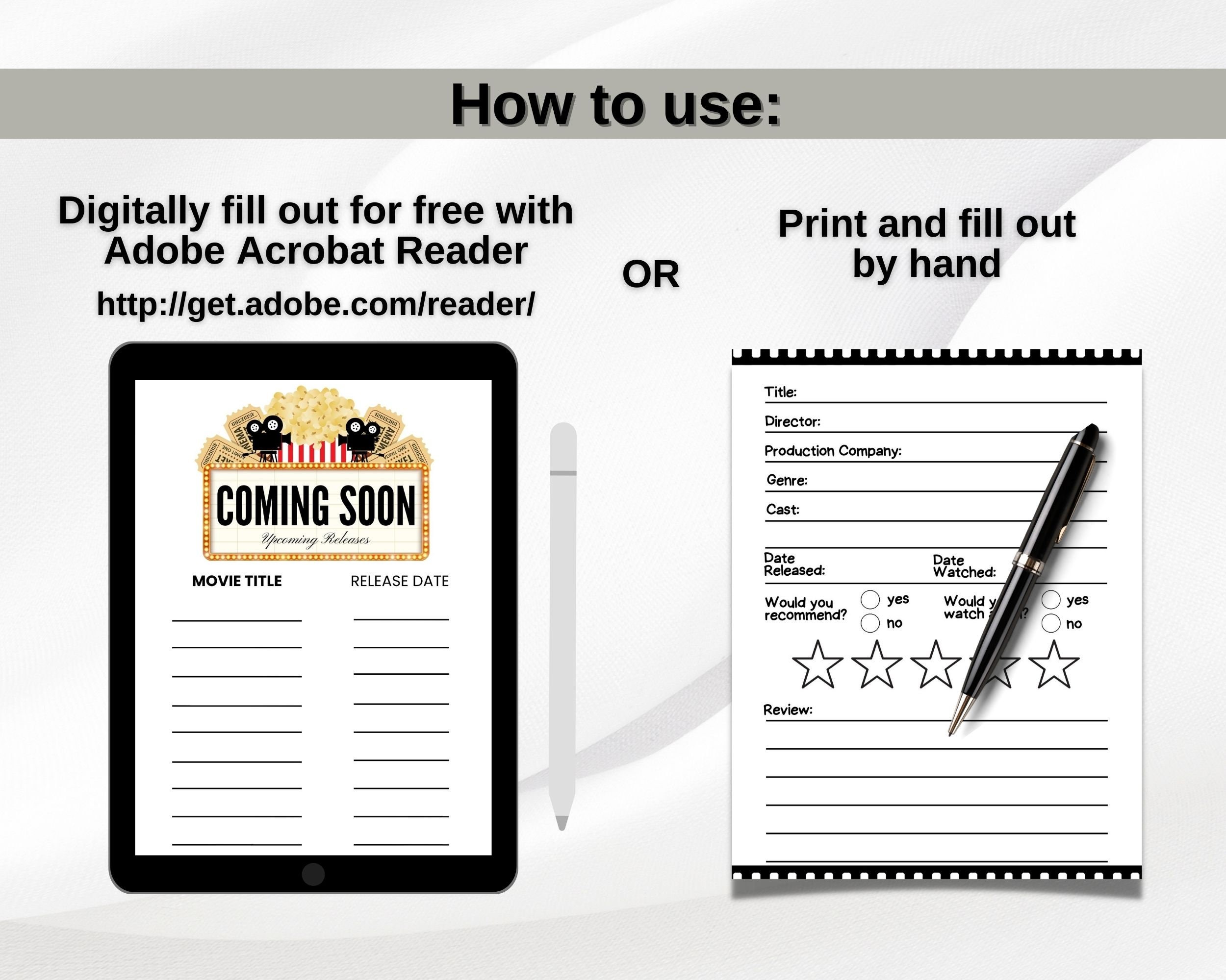 Printable Movie Planner Film Journal Movie Tracker Movie Lover of Film ...