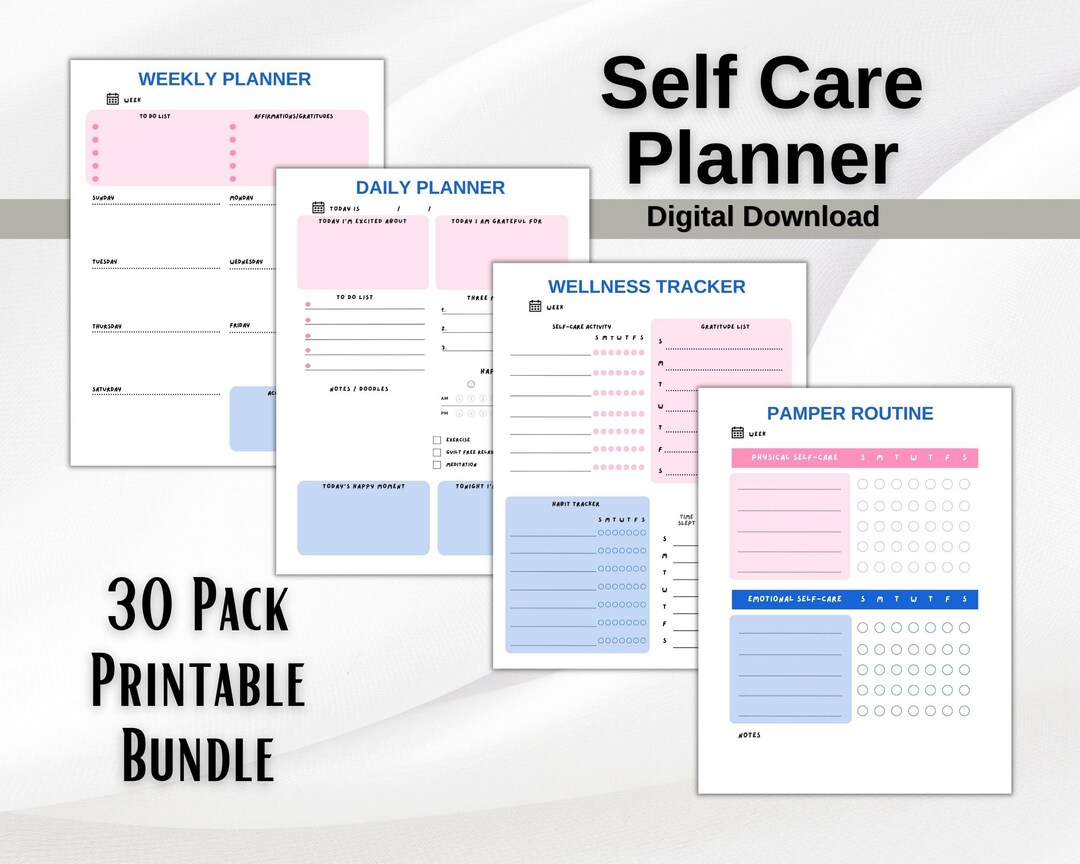 Self Care Planner Daily Mindfulness Guide Stress Relief Mental Health ...