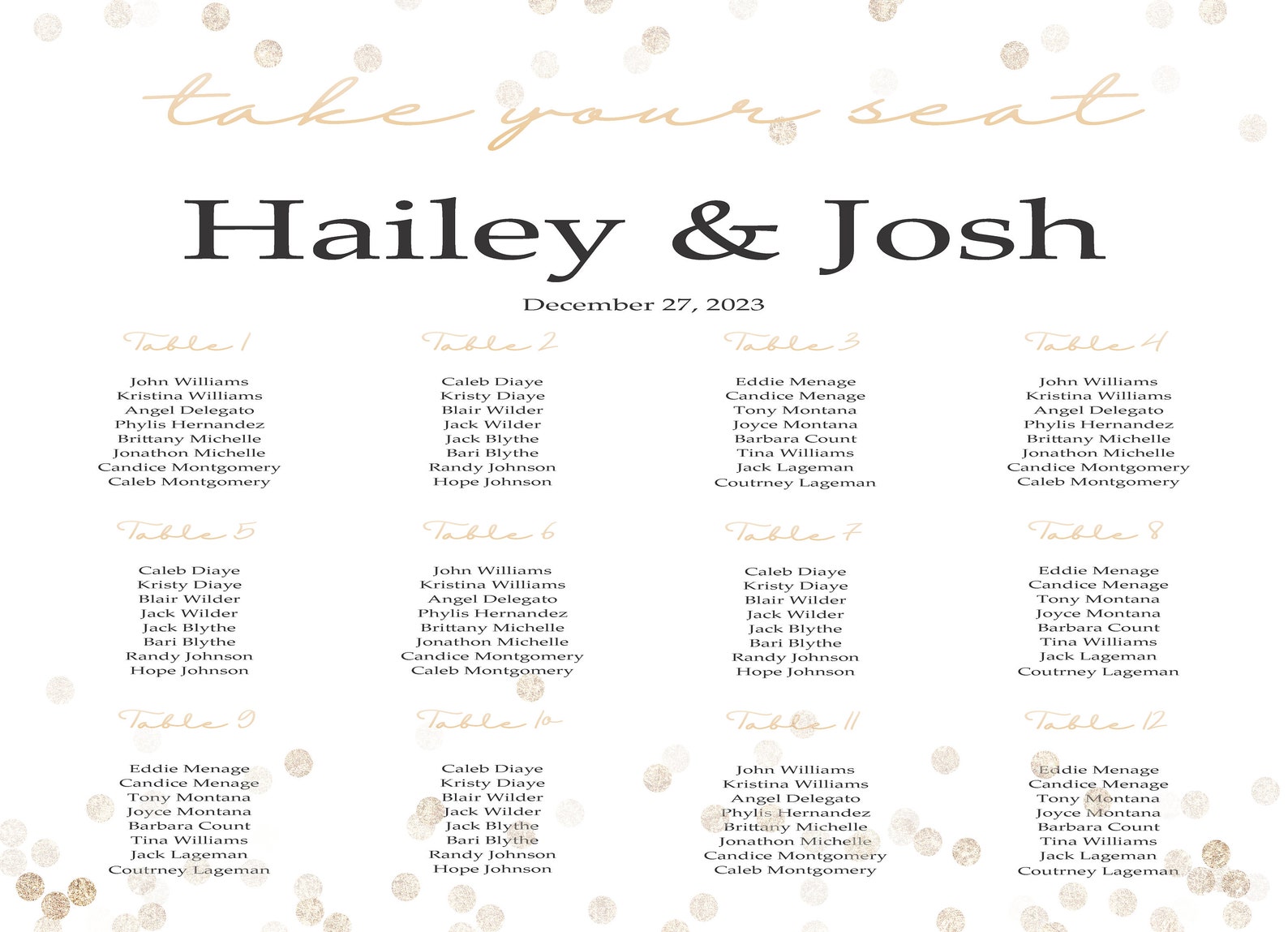 Seating Chart Gold, Seating Chart Wedding, Rust Gold Seating Chart ...