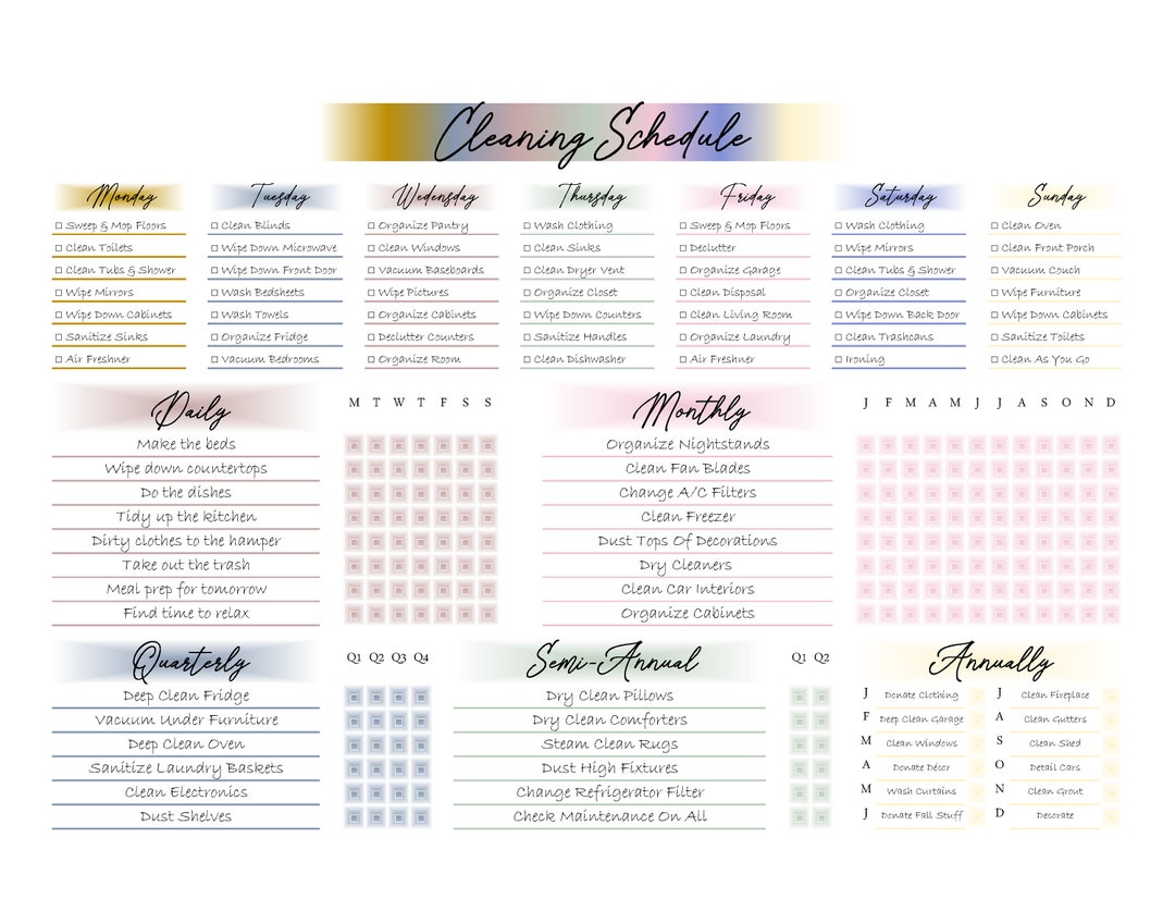 Boho Style EDITABLE CLEANING Schedule, Planner, Checklist, Weekly to Do ...
