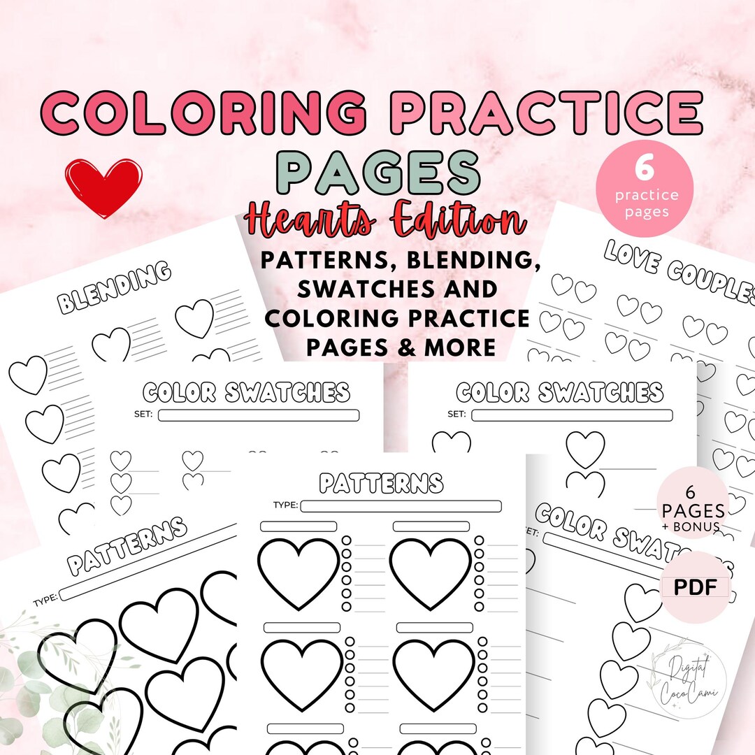 Hearts Color Swatch Chart, Coloring Pattern Sheets PDF, Color Swatch ...