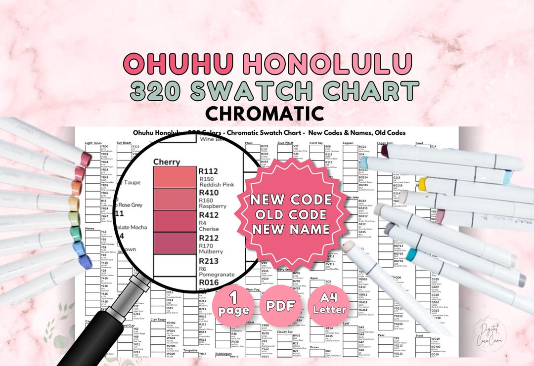 Ohuhu 320 Marker Swatch Chart – Printable PDF With New Codes, New Names ...