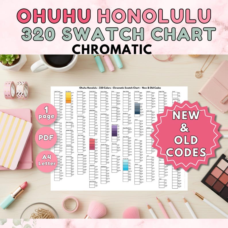 Ohuhu 320 Marker Swatch Chart – New & Old Codes (printable PDF) - Etsy ...