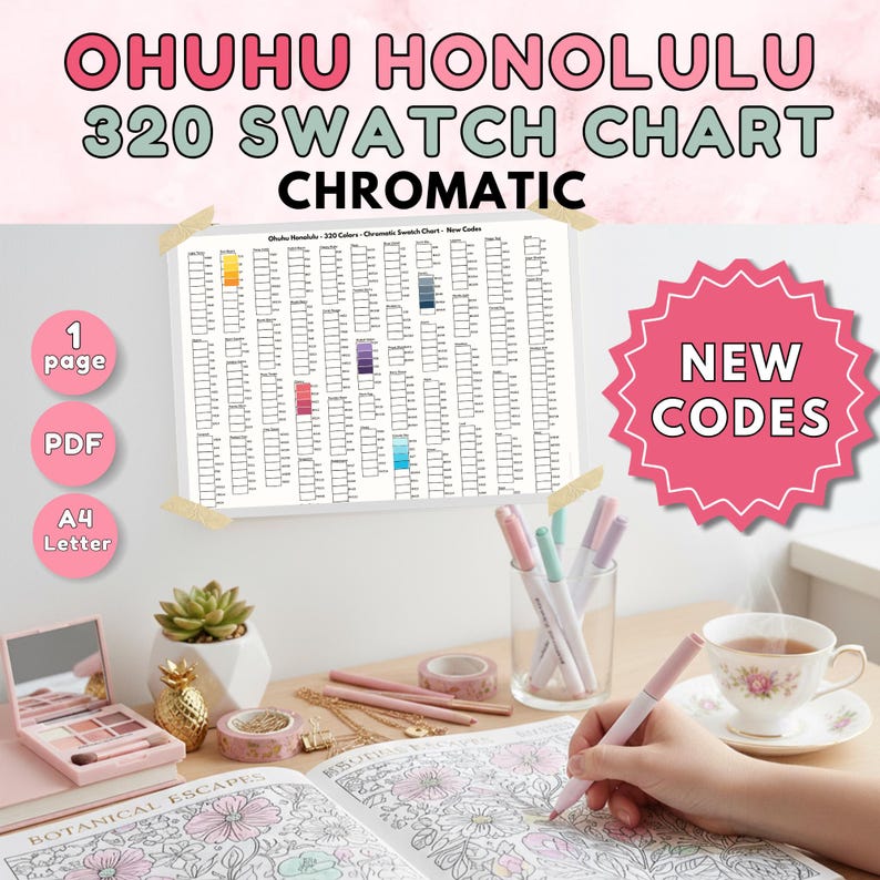 Ohuhu 320 Honolulu Marker Swatch Chart - New Codes (printable PDF) - Etsy