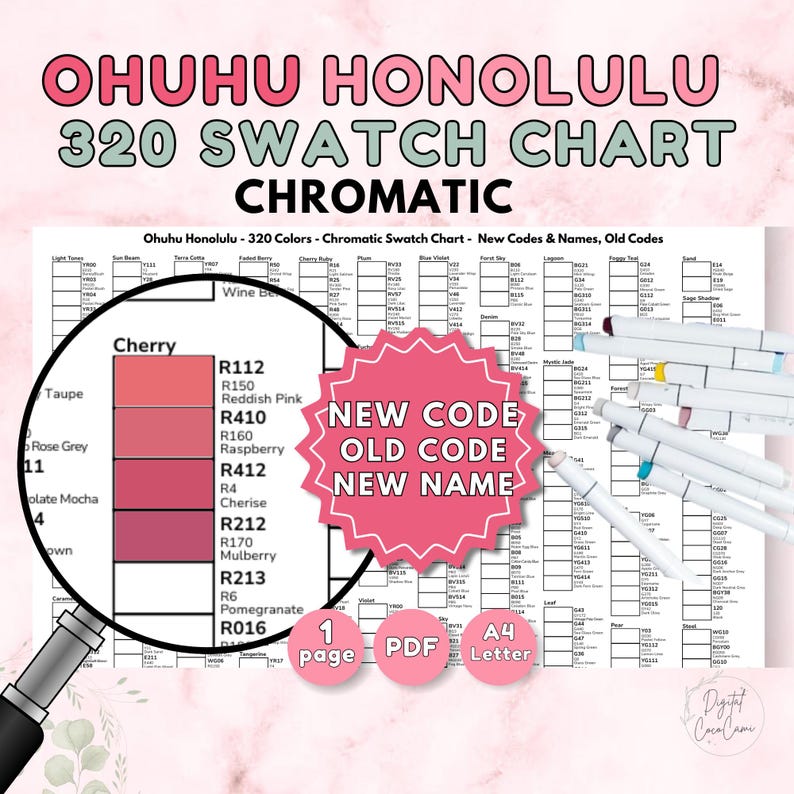 Ohuhu 320 Marker Swatch Chart – New & Old Codes and New Names ...