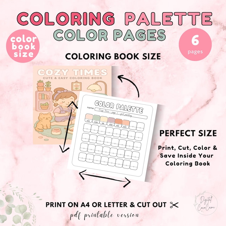 Color Palette Page: Cozy Coloring Book Swatch Chart (PDF Printable A4 ...
