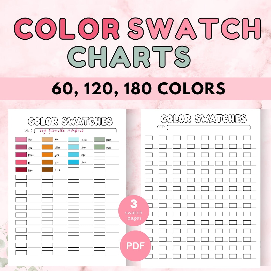Alcohol Marker & Colored Pencil Swatch Chart: 3 Page Printable PDF (60 ...