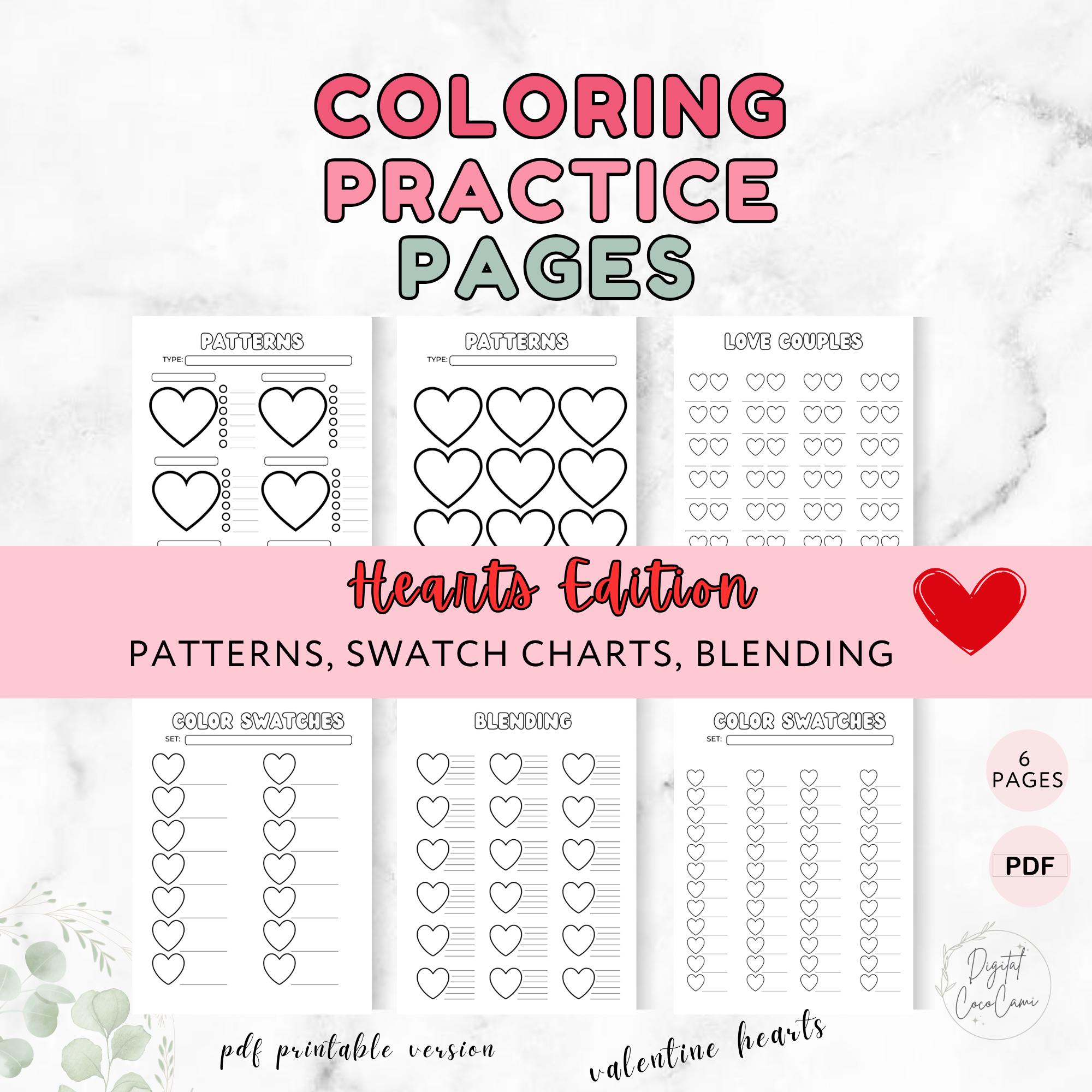 Hearts Color Swatch Chart: Alcohol Marker Practice Sheets (PDF) - Etsy