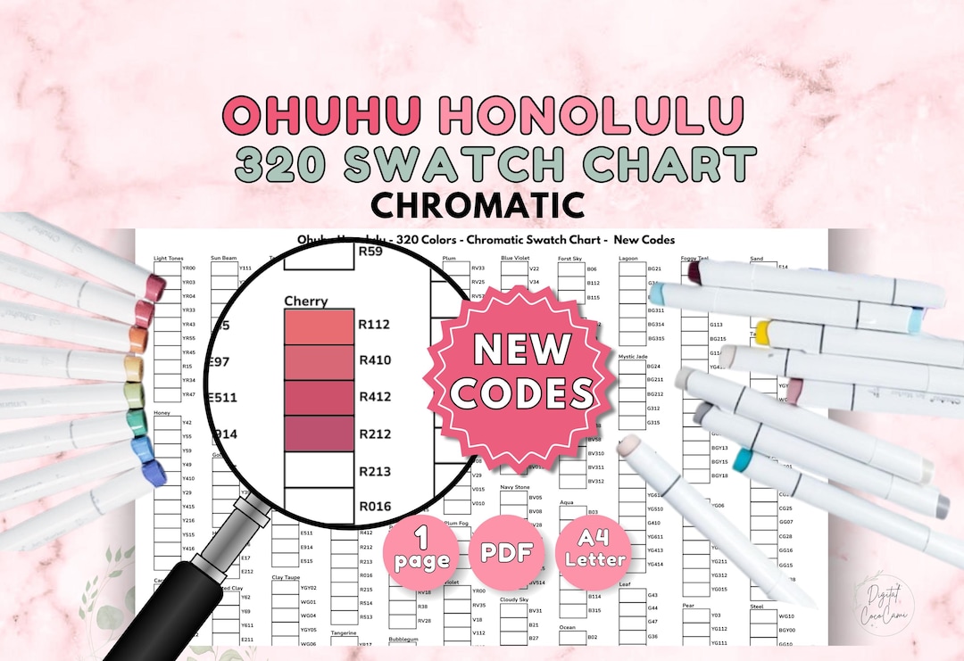 Ohuhu 320 Honolulu Marker Swatch Chart - New Codes (printable PDF) - Etsy