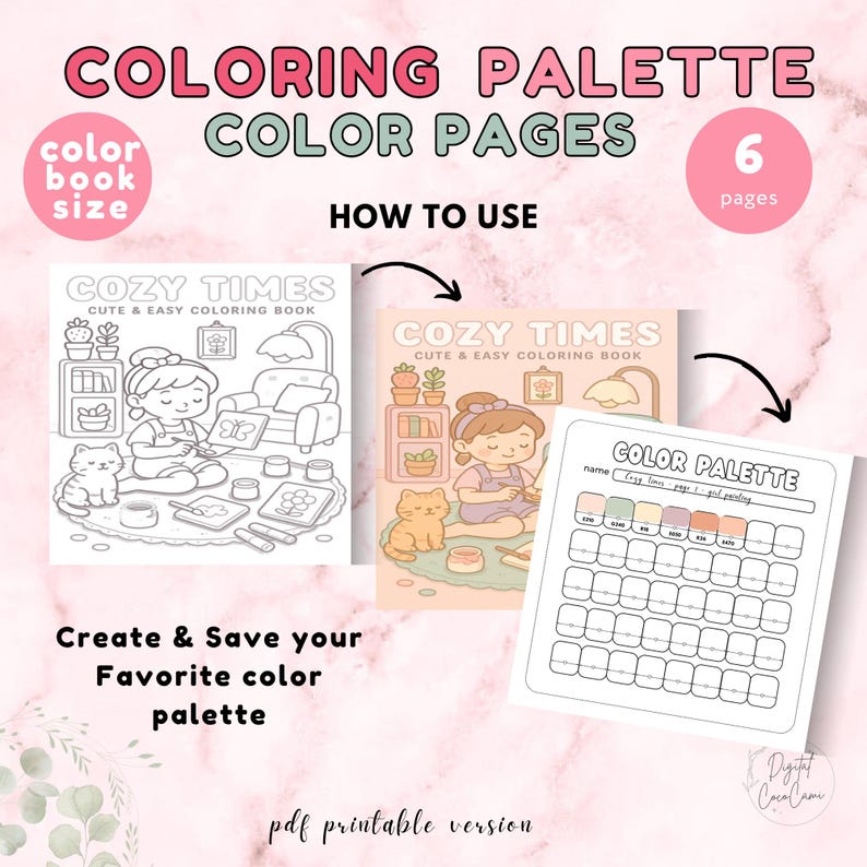 Color Palette Page: Cozy Coloring Book Swatch Chart (PDF Printable A4 ...