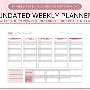 Pink Aesthetic Weekly Planner, Minimalist Weekly Schedule, Week at a ...