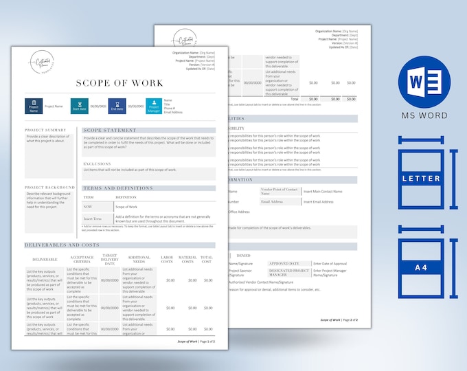 Scope of Work Template | SOW Template | Project Management | MS Word ...