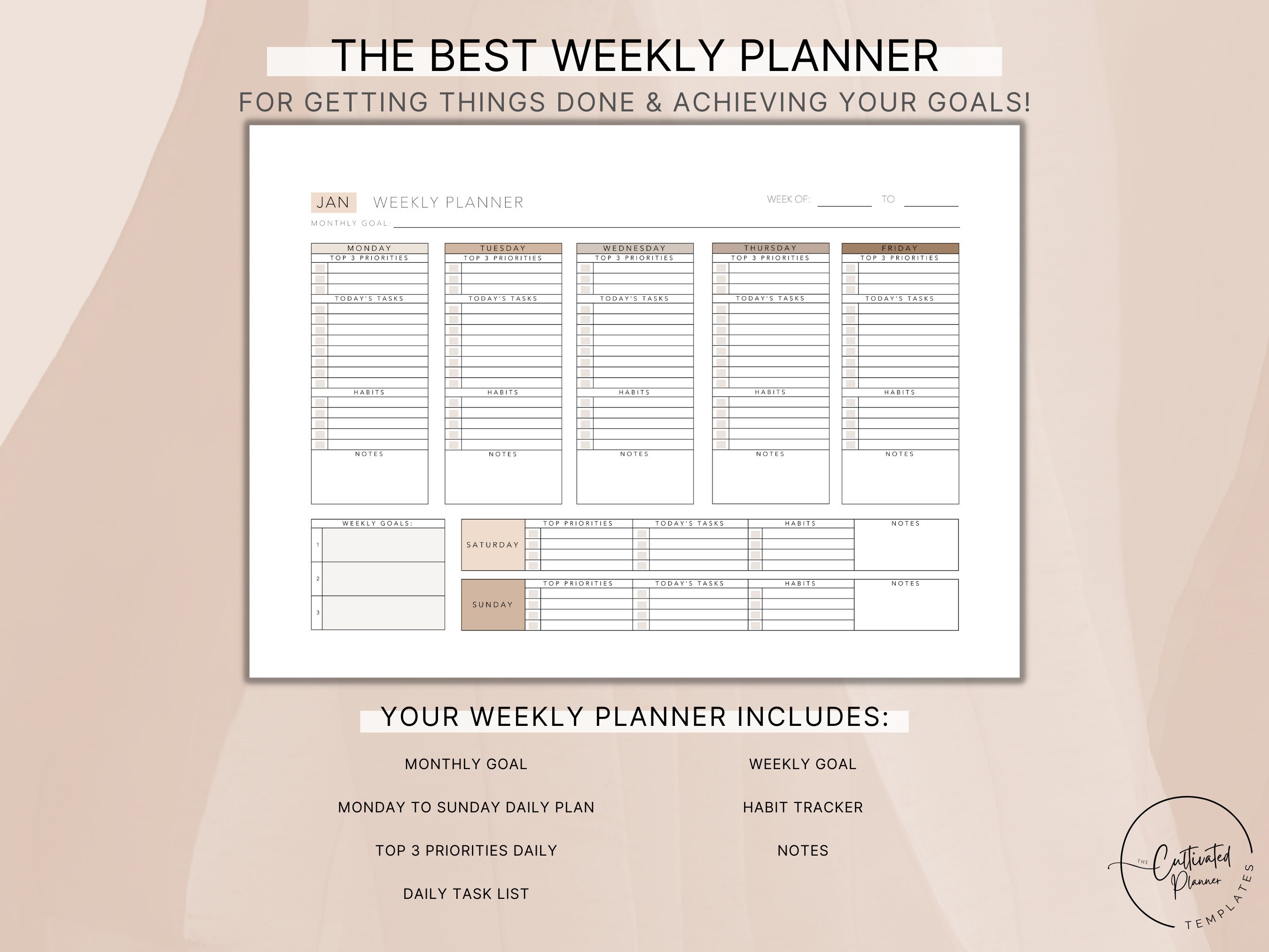 Neutral Aesthetic Weekly Planner, Minimalist Weekly Schedule, Week at a ...