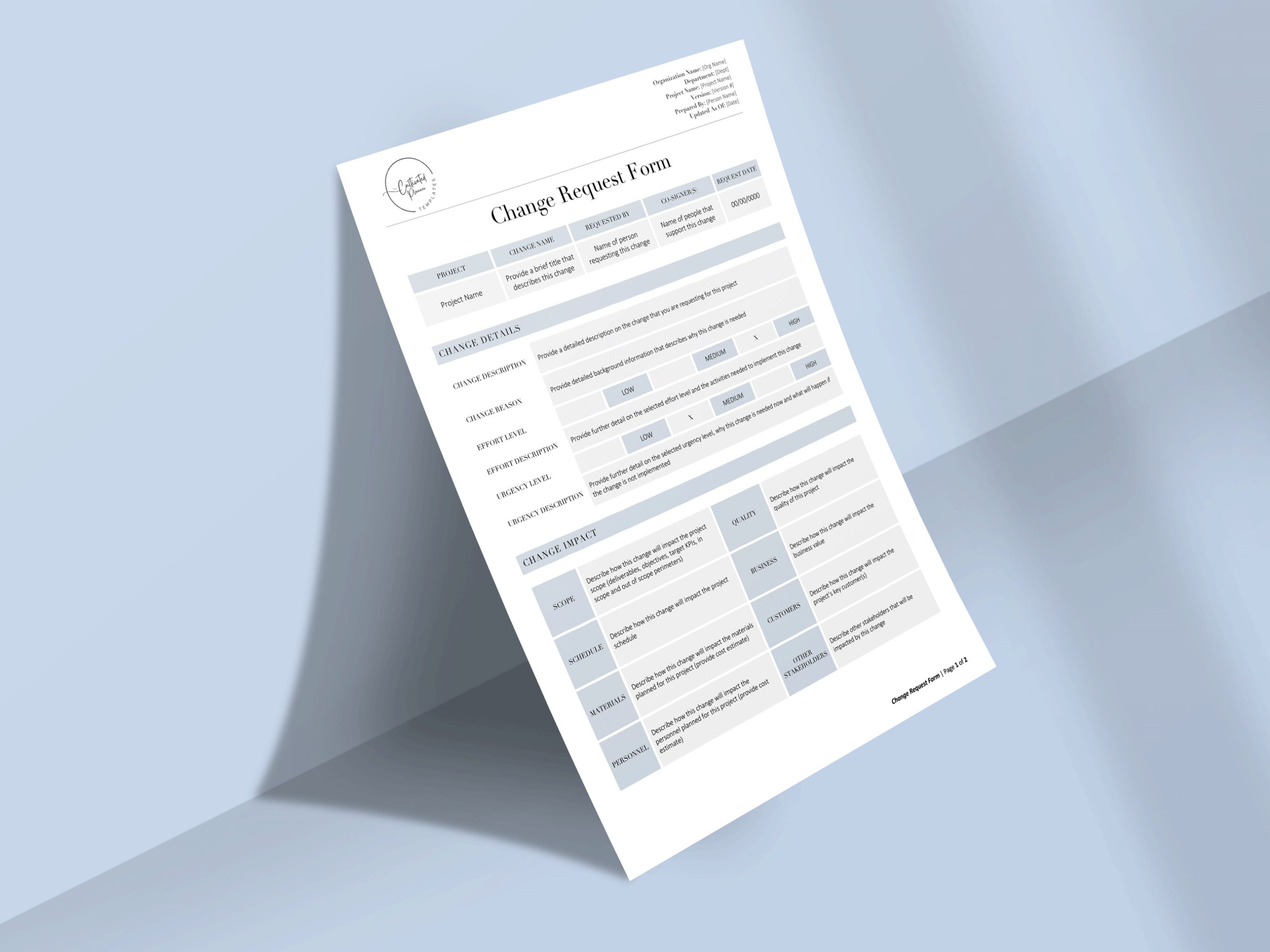 Change Request Form Template, Project Change Form, Project Management ...