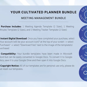 BUNDLE, Meeting Minutes Template, Meeting Agenda Printable, Meeting ...