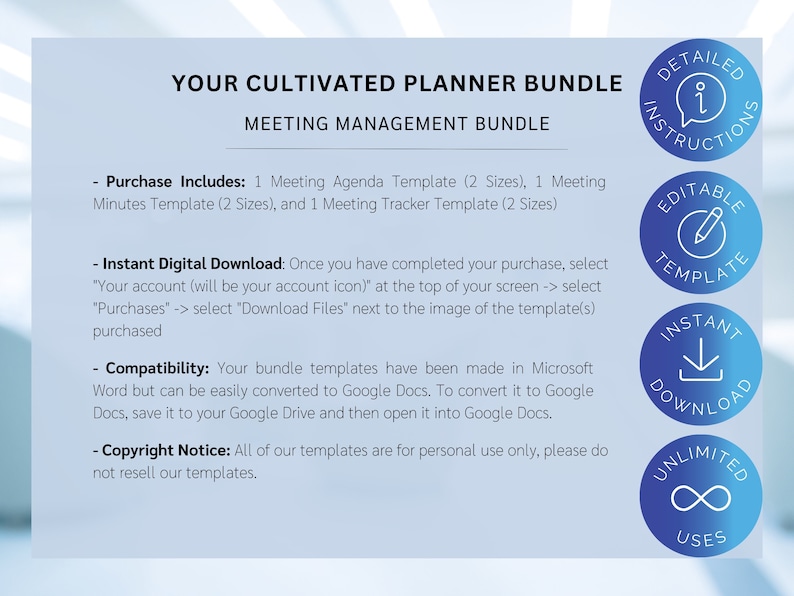 BUNDLE, Meeting Minutes Template, Meeting Agenda Printable, Meeting ...