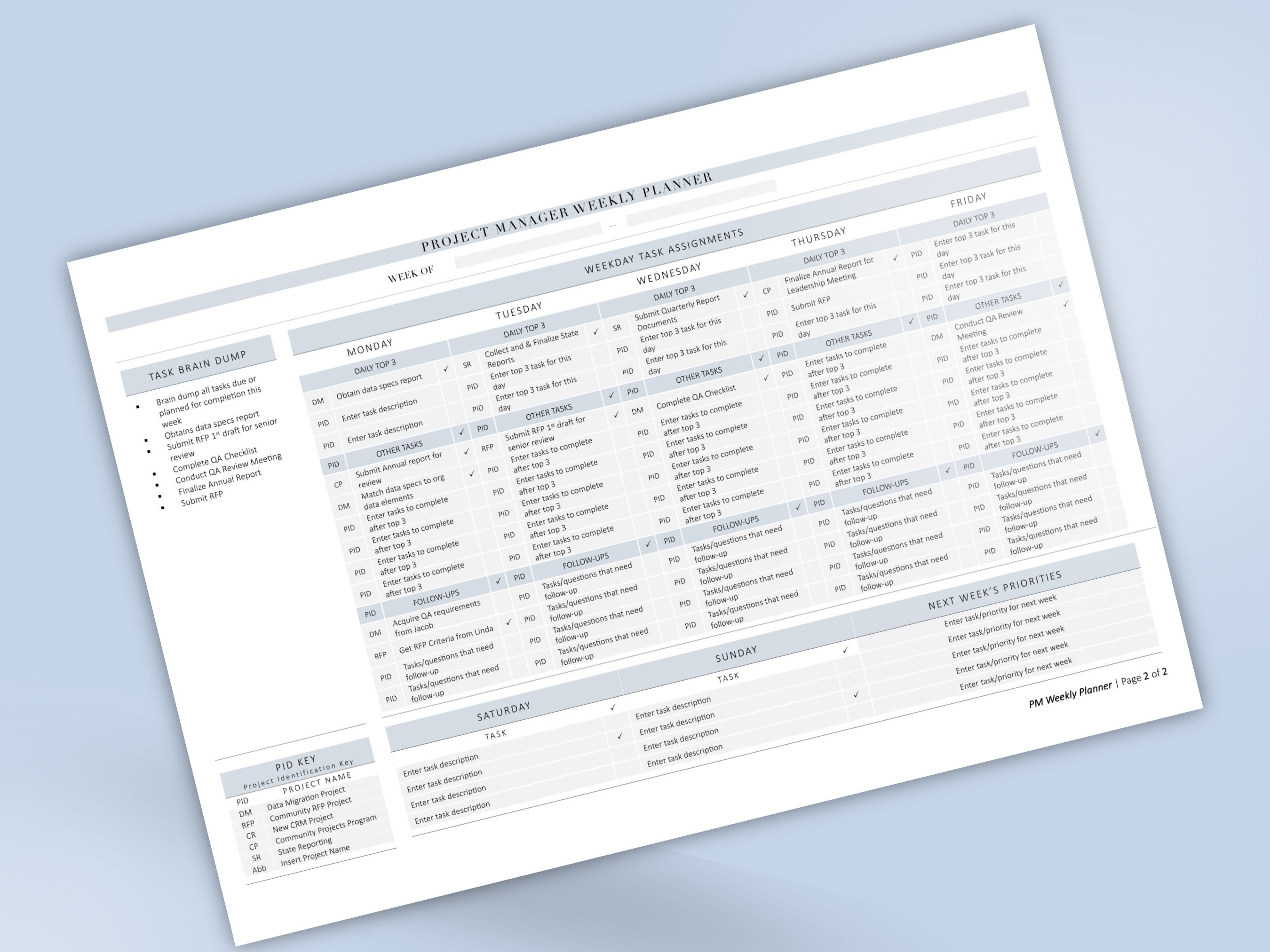 Weekly Project Manager Planner, Weekly Planner, Project Management ...