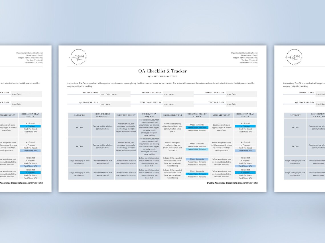 Quality Assurance Tracker, Quality Assurance Checklist, QA Tracker Template, QA Results Template ...